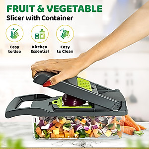 Pro Food Chopper, Multifunctional 12 in 1, Vegetable Chopper, Veggie Chopper with 8 blades, Kitchen Vegetable Slicer Dicer Cutter, Veggie Chopper with Container, Vegetable Cutter, Includes 3 Bonus
