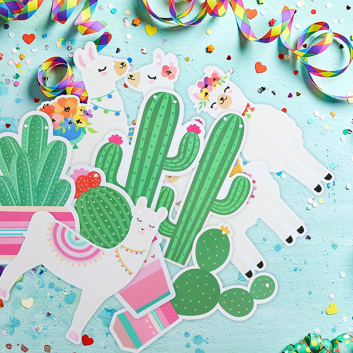 Boao 3 Pcs Llama Party Supplies Llama Cactus Banner Garland Llama Party Decoration Cactus Banner for Mexican Fiesta Llama Themed Birthday Graduation Cinco de Mayo Hawaiian Party Supplies