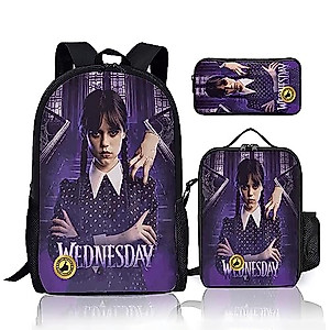 UDNHYET 3pcs Wednesday Backpack Shoulder Backpack Large Capacity Bag Sports Bag for Gi-r-l-s Womens