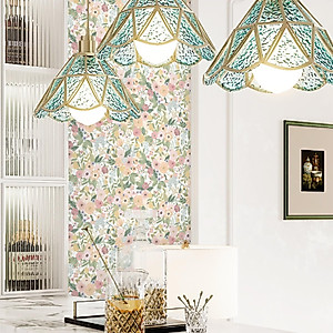 Ismoon Floral Wallpaper Peel and Stick Wallpaper Boho White Wallpaper Leaf Flowers Contact Paper Removable Wallpaper Vinyl Self-Adhesive Wallpaper for Bedroom Cabinets and Drawers Decor 16.1inx78.7in