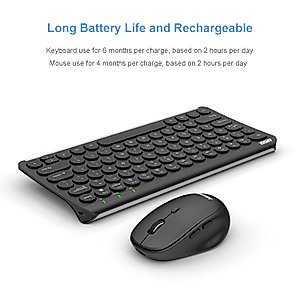 Arteck 2.4G Wireless Keyboard and Mouse Combo Ultra Compact Slim Stainless Full Size Keyboard and Ergonomic Mouse for Computer/Desktop/PC/Laptop and Windows 10/8/7 Build in Rechargeable Battery