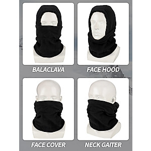 Winter Balaclava Hat Fleece Full Face Covering Scarf with Drawstring (Grey, Black, 2)