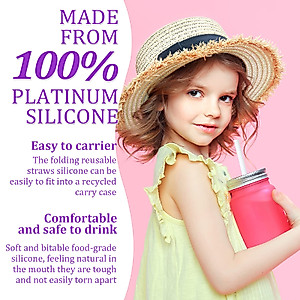 12 Set Reusable Collapsible Straws with Case Silicone Travel Straws Foldable Portable Drinking Straws with Carry Case and Cleaning Brushes for Home Party Travel Picnic