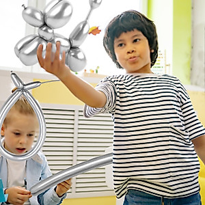 HYKJNBW Metallic Long Balloons for Balloon Animals, Chrome 260 Balloons Art Kit for Twisting, Skinny Modeling Balloons Supplies for Birthday Party Wedding Festival Decorations 100pcs