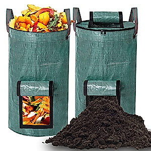 Pilntons 2 Pack 30 Gallon Garden Composting Bags Reusable Lawn Leaf Bags Heavy Duty Yard Waste Bags with Zipper Lid and Handles Compost Bins Outdoor Container for Clean Up Debris Grass Clippings