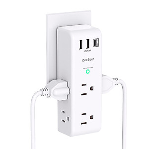 Surge Protector Outlet Extender - with Rotating Plug, 6 AC Multi Plug Outlet with 3 USB Ports (1 USB C), 1800 Joules, 3-Sided Swivel Power Strip with Spaced Outlet Splitter for Home, Office, Travel