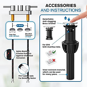 Bathroom Faucets for Sink 3 Hole, Bathroom Sink Faucet, Faucet for Bathroom Sink 4 Inch 2 Handle Centerset, Bathroom Faucet, Lead-Free, Vanity Faucet with Copper Pop Up Drain (Brushed Nickel)