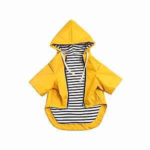 Dog Raincoat Puppy rain Jacket with Hood for Small Medium Breeds with Reflective Strap Storage Pocket Harness Hole Yellow S