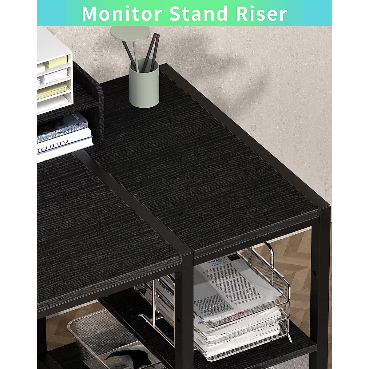 MINOSYS Computer Desk - 47” Gaming Desk, Home Office Desk with Storage, Small Desk with Monitor Stand, Storage Space-Savor, Modern Table, Black.