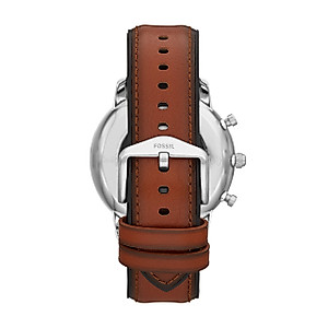 Fossil Men's 45mm Neutra Stainless Steel and Leather Hybrid HR Smart Watch, Color: Silver, Luggage Brown (Model: FTW7026)