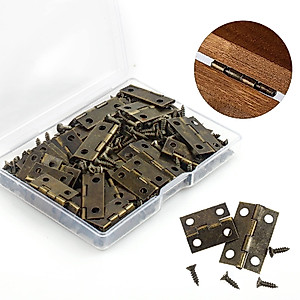 60Pcs Small Mini Hinges for Wooden Box, Crafts, Jewelry Box, Bird House, Bronze Small Box Hinges with 260 Pcs Screws