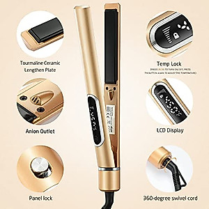 Hair Straightener and Curler 2 in 1,Keasen Professional Flat Iron for Hair Styling,Negative Ion Tourmaline Ceramic Titanium Straightening Curling Iron for All Hair Types,15S Fast Heating,LCD (Gold)