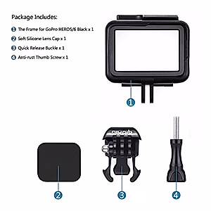 Frame Mount Housing Case for GoPro Hero 5/6/7 Black Action Camera - Protective Case with Quick Release Buckle, Long Thumb Bolt Screw, and Lens Cap - Black