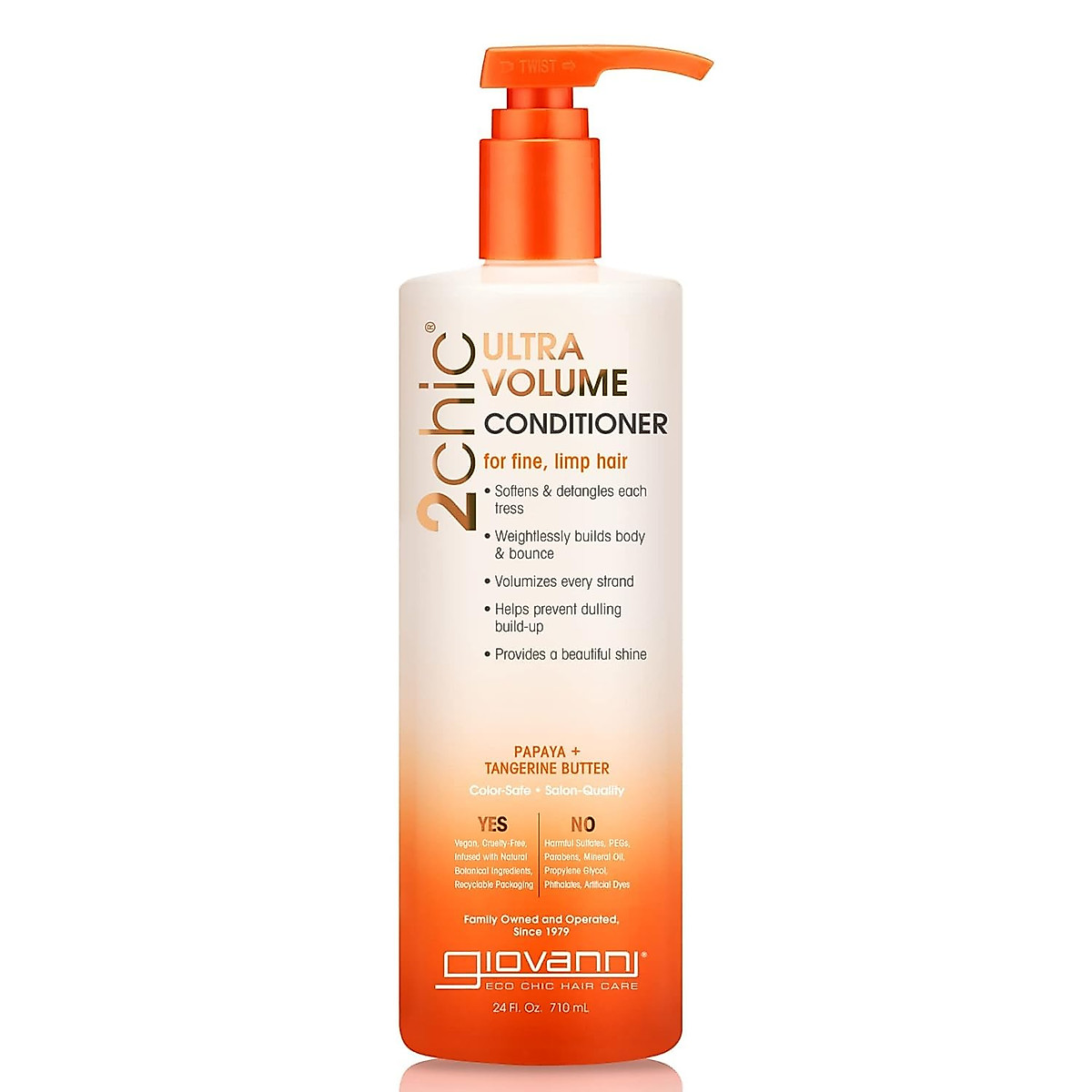 GIOVANNI 2chic Ultra-Volume Conditioner - Daily Volumizing Formula with Papaya & Tangerine Butter, Promotes Weightless Control for Fine Limp Thin Hair, No Parabens, Color Safe - 24 oz