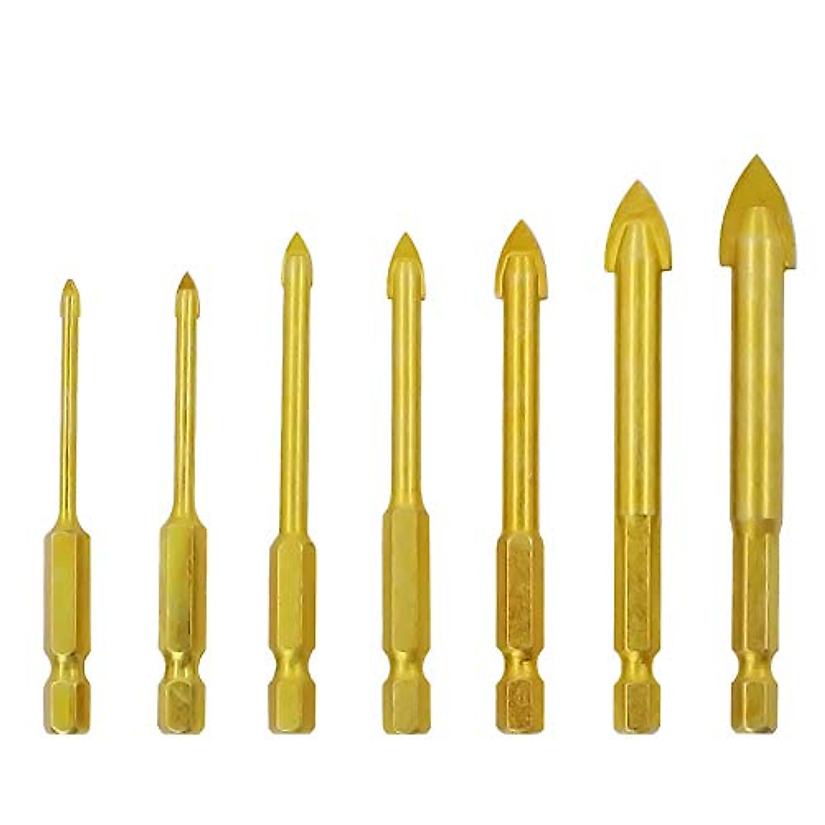 Meichoon Drill Bits Set Triangle Tile 3-12mm 7PCS, Tungsten Carbide Titanium Coated Ceramic Concrete Drilling Tool with Hex Shank for Glass Tile Ceramic Mirror Porcelain Marble DC04