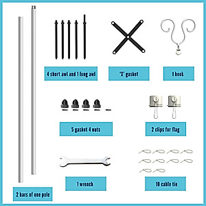 KIAYACI String Light Poles, 8 feet Sturdy Outdoor Light Pole for Hanging String Lights or Flag, Backyard, Garden, Patio, Deck Lighting Stand for BBQ, Party, Wedding-White