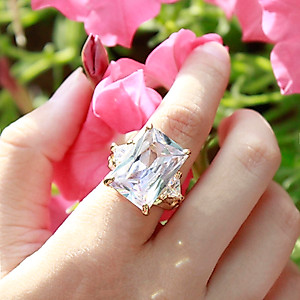 Lavencious Big Bold Radiant CZ Stones Stretch Rings for Women Size for 7-9(Gold)