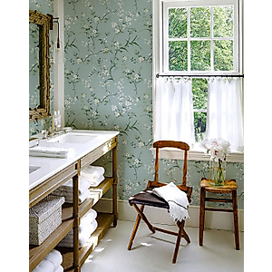 Peel and stick Wallpaper Farmhouse Wild Floral Peel and stick Wallpaper French Peel and Stick Wallpaper Blue Wallpaper for Bedroom Stick on Wallpaper Cabinets Contact Paper (Soft Blue, 17.7" X 78.74")