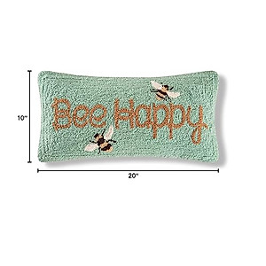 C&F Home Bee Happy Bumble Bee Green Yellow Garden Summer Decor Decoration Handmade Hooked Handmade Small Petite Accent Throw Pillow 10" x 20" Yellow