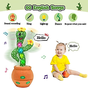LGOUYGG Cactus Baby Toys Boy Girl Gifts, Talking Singing Mimicking Recording Light Up, Infant Babies Toddler Kids Interactive Musical Toy, Sing English Songs and Repeat What You Say