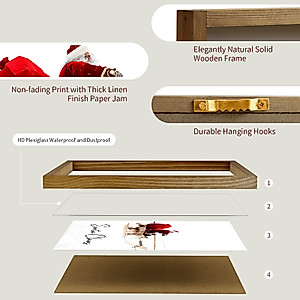 LITIVY Framed Set of 3 Christmas Wall Art Christmas Santa Claus with Sleigh Deer for Christmas Wall Decor Prints Xmas Sign for Home Decor Christmas Decorations(12"x16", Brown)