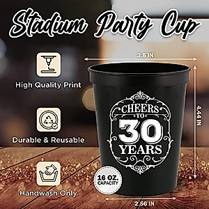 Veracco Cheers To 30 Years Old Stadium Party Cup 30th Party Favors Decoration Funny Birthday Gag Gifts For Him Her Thirty And Fabulous (Black, 12)