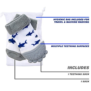 Nuby Soothing Teether Sock, Grey Shark, 5"