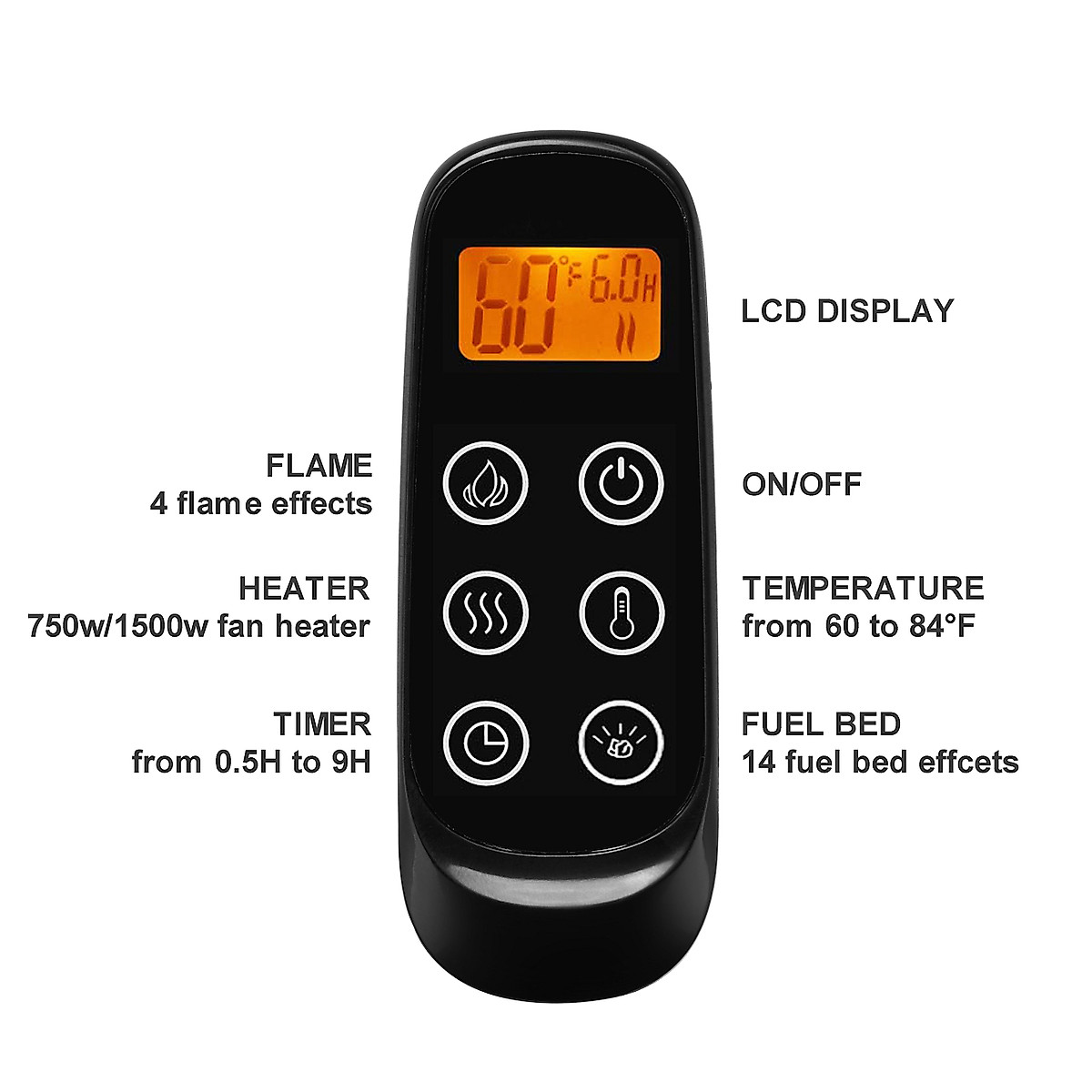 PuraFlame Alice 50 Inches Recessed Electric Fireplace, Flush Mounted for 2 X 6 Stud, Log Set & Crystal, 1500W Heater, Remote Control, Black