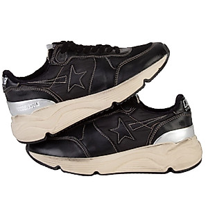 Golden Goose Running Sole Nylon Upper Nappa Toe Star and Spur Net Toe Box Leather Heel Laminated Spoiler Womens Distressed Sneakers-38 Black