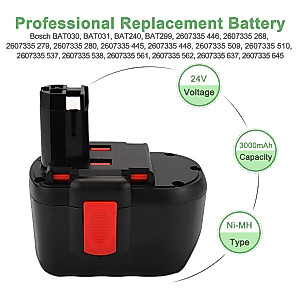 Hanaix Ni-MH Battery for Bosch 24V Battery BAT030 BAT031 BAT240 BAT299 2607335 4462607, 2607335 335448, 2607335 5102607, 2607335 335561, Fit for B-8230 BH-2424 BTP1005 GLI24V GMC24V GSA24V Tools