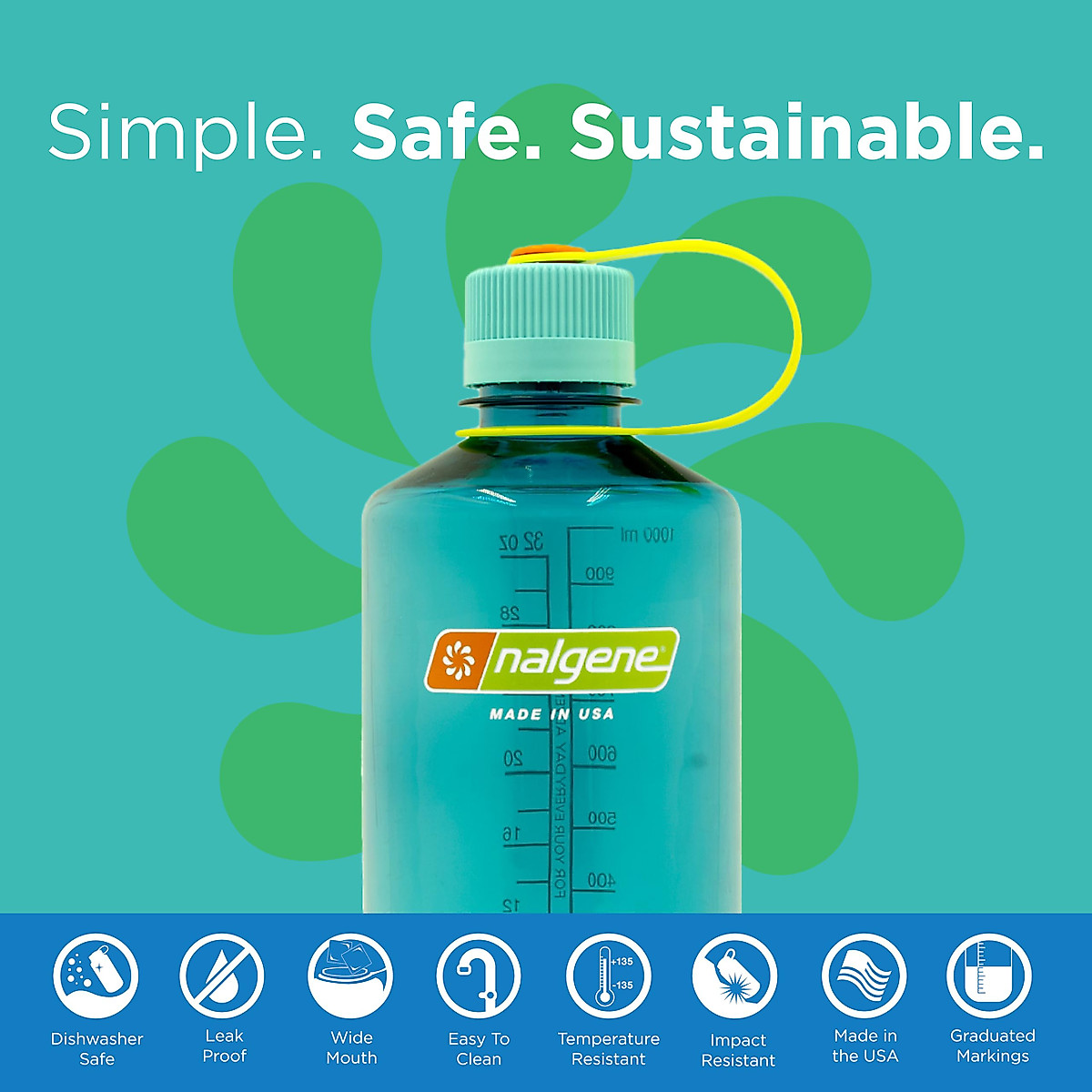 Nalgene Sustain Tritan BPA-Free Water Bottle Made with Material Derived from 50% Plastic Waste, 32 OZ, Narrow Mouth