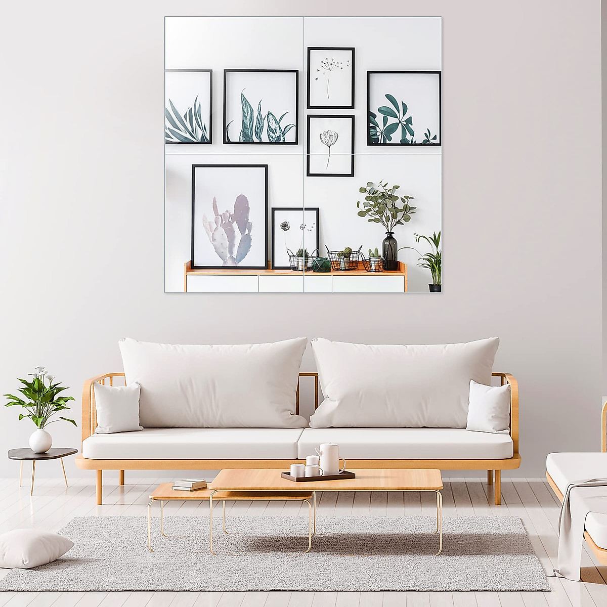 Smartchoices Full Length Wall Mirror Tiles, 14'' x 4PCS Adhesive Mirror Tiles, Frameless Full Body Glass Mirror for Bedroom Living Room Dorm Home Gym