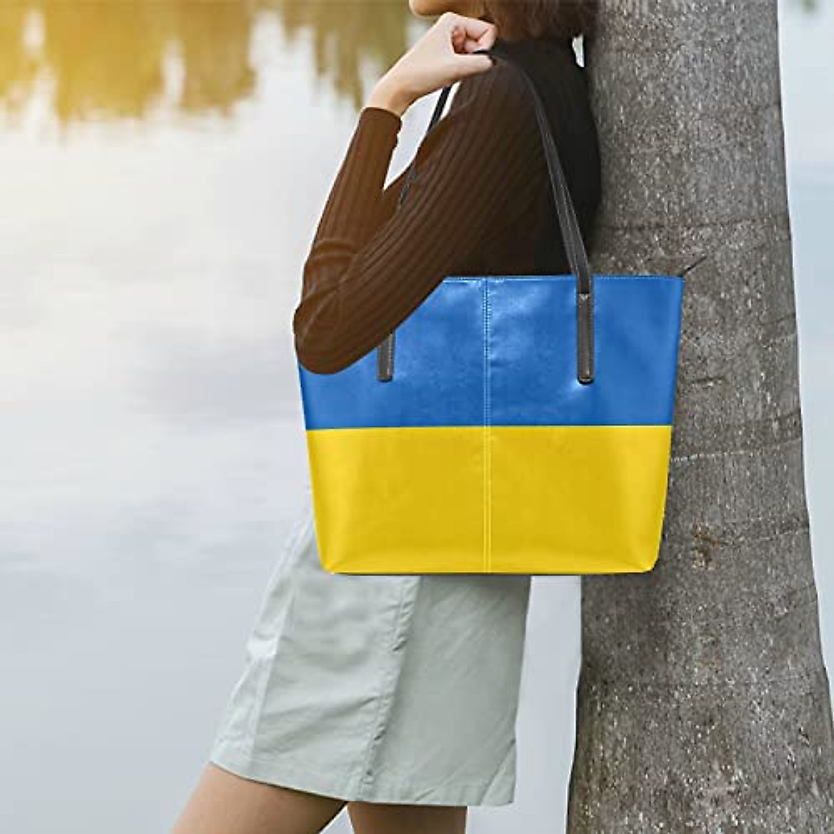 ODAWA Ukraine Flag Inscription Tote Handbag for Women with Zipper Big Capacity Shoulder Bag Top Handle Satchel Purse Wallet