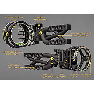 Trophy Ridge Cypher Archery Bow Sight - .019 Fiber Optic 5 Pin Sight, Tool Less Windage and Elevation Adjustability, Adjustable Rheostat Light, Ambidextrous