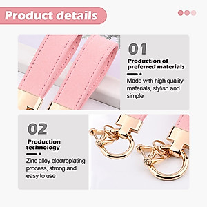 GKmow 1 PC Car Key Fob, Leather Suede Horseshoe Pendant, Unisex Car Key Fob Holder Decoration (Pink & Gold)