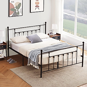 VECELO Full Size Metal Platform Bed Frame with Headboard and Footboard, Heavy Duty Slat Support/No Box Spring Needed Mattress Foundation/Underbed Storage Space, Victorian Style