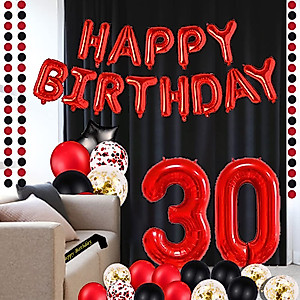 Red 30TH Birthday Party Decorations Supplies Red theme 16inch Red Foil Happy Birthday Balloons Banner Happy Birthday sash Foil Black Curtains Foil Balloons Number Red 30 Risehy