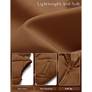 MEROKEETY Womens Puffer Vest Sleeveless Zip Up Quilted Coat Lightweight Stand Collar Gilet Jacket With Pockets Brown Medium