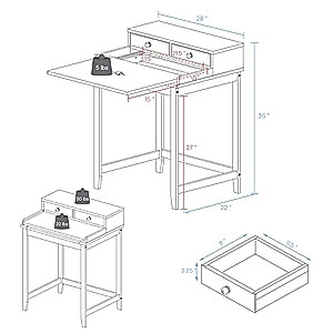 Solid Wood Home Office Computer Desk with Drawers, Pull-Out Tray, and Concealed Compartment