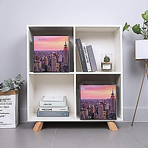 New York Decor NYC Midtown Canvas Collapsible Storage Bins Cube Organizer Baskets with Handles for Home Office Car