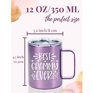 Onebttl Grandma Christmas Gifts, Insulated Stainless Steel Coffee Mug with Lid and Handle, Birthday, Mother's Day gifts, Shimmering Purple, (12 oz) Best Grammy Ever, Grammy gifts