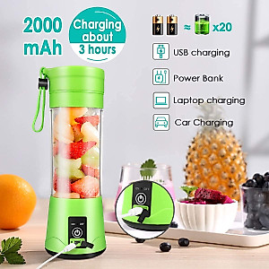 Vadaap Portable Blender, Personal Blender with USB Rechargeable Mini Fruit Juice Mixer, Personal Size Blender for Smoothies and Shakes Mini Juicer Cup Travel 380ML, Green, S