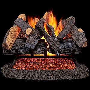 Duluth Forge FNVL24-1 Natural Gas Vented Fireplace Logs Set with Match Light, 55000 BTU, Heats up to 2000 Sq. Ft, Heartland Oak, 24 Inches