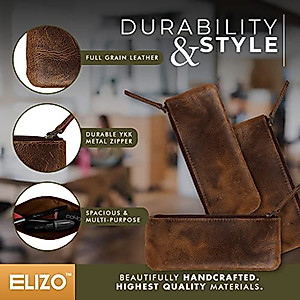 Leather Pencil Case Pencil Bag | Small Leather Pouch, Zipper Pencil Pouches Holder Aesthetic Pencil Case for Adults Men Boys Coin Purse Money Bag Pen Bag Key Small Tool Pouch Jewelry Bag - Antique