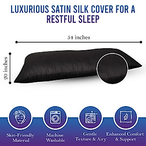 Memory Foam Body Pillow (Black, 20 x 54 Inch) - Full Body Pillows for Adults - Large Body Pillow Insert with Pillowcase for Back & Side Sleepers, Black Silk Body Pillow Cover & Silk Bonnet