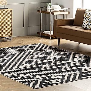 nuLOOM Chiara Machine Washable Modern Geometric Area Rug, 4' x 6', Black