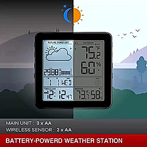 Wittime 2180 Weather Station with Atomic Clock Indoor Outdoor Thermometer Wireless Wireless Temperature and Humidity Monitor Inside Outside with Sensor Battery Powered