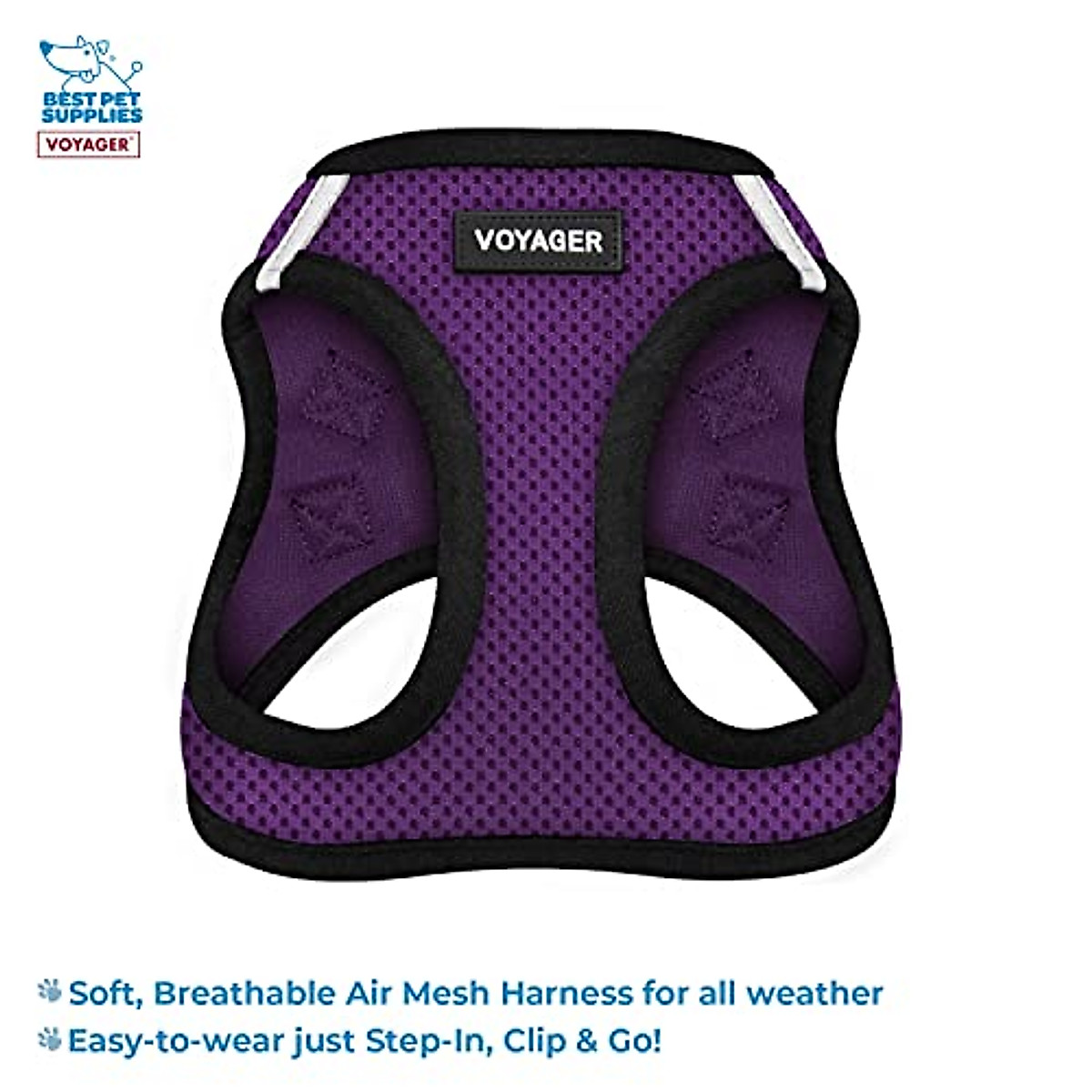 Voyager Step-in Air All Weather Mesh Harness and Reflective Dog 5 ft Leash Combo with Neoprene Handle, for Small, Medium and Large Breed Puppies by Best Pet Supplies - Purple, Small