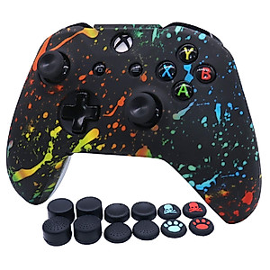 RALAN Controller Skin for Xbox One, Anti-Slip Silicone Controller Cover Protector Case Compatible for Xbox 1 Wireless/Wired Gamepad Joystick with 4 Thumb Grips Caps and Black Pro Thumb Grip x 8