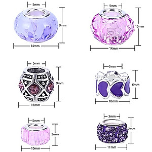 VICTLOV 60 Pieces European Large Hole Spacer Beads Charm Fairy Wands Beads Rhinestone Lampwork Beads Supplies for Bracelets Jewelry Making (Purple)